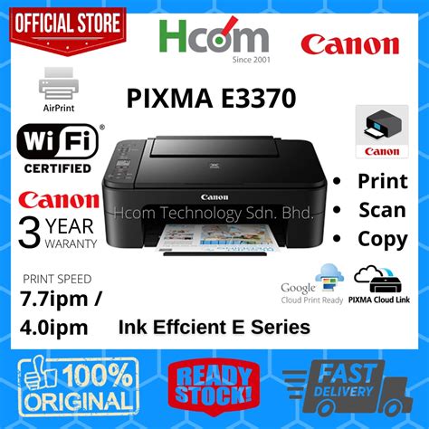 Canon Pixma E3370 Ink Efficient Printer Wireless All In One Printscan