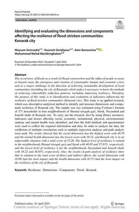 Identifying And Evaluating The Dimensions And Components Affecting The Resilience Of Flood