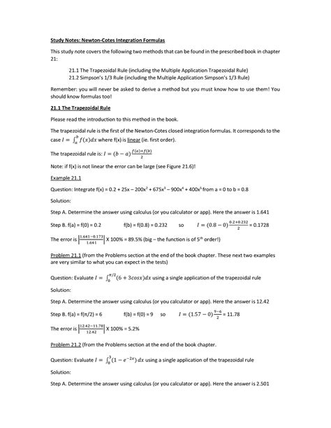 Study Notes Newton Cotes Integration Formulas Rev B Study Notes Newton Cotes Integration