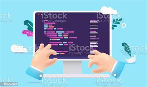 Developer Occupation Illustration Of Hans Writing Code And Programming Stock Illustration