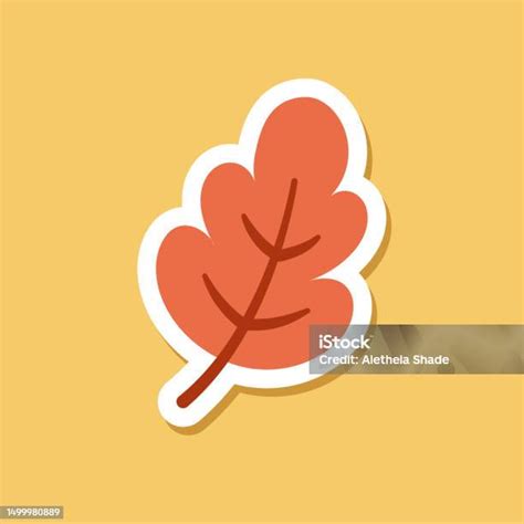 흰색 윤곽선이 있는 귀여운 가을 잎 스티커 디자인 간단한 플랫 아이콘 로고 벡터 일러스트레이션 디자인 0명에 대한 스톡 벡터