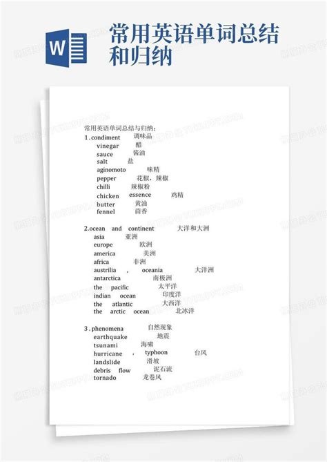 常用英语单词总结和归纳Word模板下载 编号lenojokr 熊猫办公