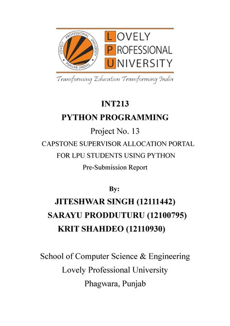 Python Project Pre Submission Report 1 Int Python Programming