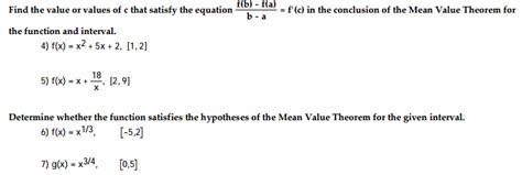 Solved Find The Value Or Values Of C That Satisfy The Chegg Com