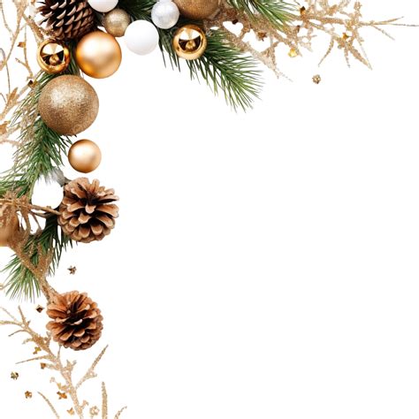 รูปองค์ประกอบคริสต์มาส Png กรอบมีกิ่งก้านเฟอร์ โคนต้นสน ลูกบอลคริสต์มาสภาพ Png สำหรับการ