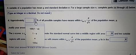 Solved This Question 1 Pt 1 Of 2 A Variable Of A Population