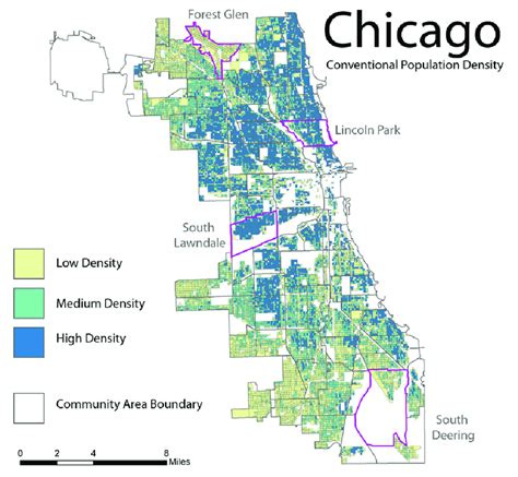 A Choropleth Map Of Conventional Population Density In Chicago At The