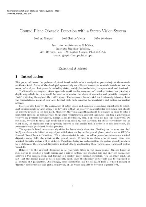 Pdf Ground Plane Obstacle Detection With A Stereo Vision System