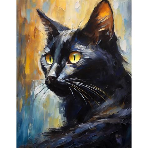 Black Cat Art Print Digital Print Printable Wall Art Poster Feline
