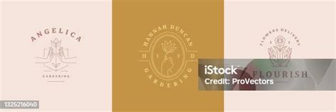 여성용 로고 엠블럼 디자인 템플릿세트 여성 손과 꽃 벡터 일러스트리 세프 미니멀 라인 아트 스타일 로고에 대한 스톡 벡터 아트 및 기타 이미지 Istock
