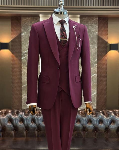 Bojoni Oxford Burgundy Slim Fit Suit Bojoni