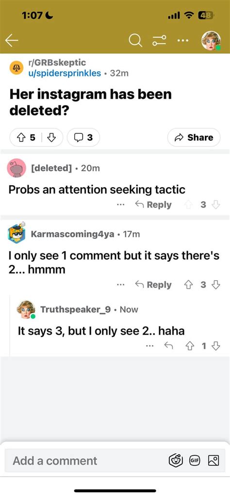 Her Instagram Has Been Deleted Rgrbskeptic