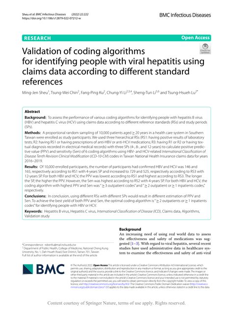 Pdf Validation Of Coding Algorithms For Identifying People With Viral