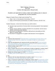 E Cardiac Hemodynamics Study Guide Docx Name MSU College Of Nursing Nur Cardiac