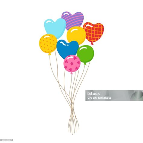 번들 풍선 벡터 일러스트 레이 션 장식 만화 뭉치 파티 예술에 대 한 다양한 풍선 패턴 Ballooning Festival에 대한 스톡 벡터 아트 및 기타 이미지