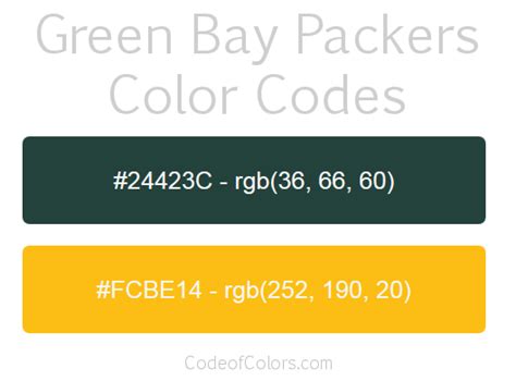 Green Bay Packers Colors Hex And Rgb Color Codes