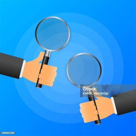 손은 파란색 배경에 두 개의 돋보기를 개최합니다 벡터 그림입니다 형사에 대한 스톡 벡터 아트 및 기타 이미지 형사 돋보기