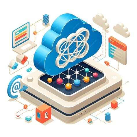 3d Flat Icon As Cloud Computing With Quantum Computing Integration And Quantum Symbols Concept