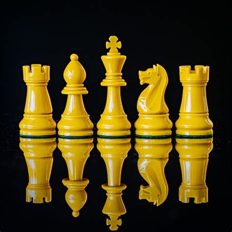 Yellow Color Chess Pieces On Chess Board Premium Ai Generated Image