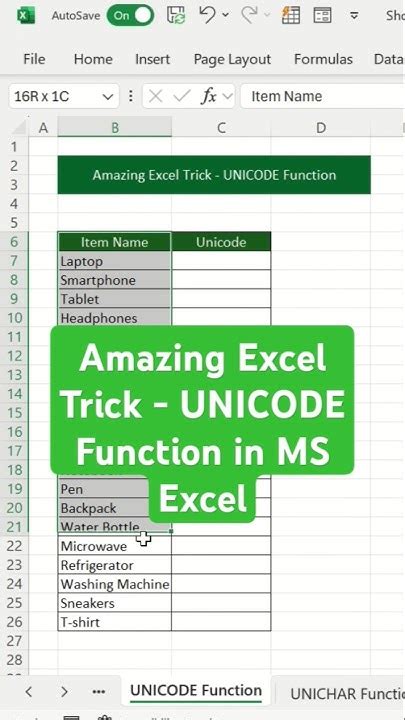 Amazing Excel Trick Unicode Function 📍📍 Excel Exceltips
