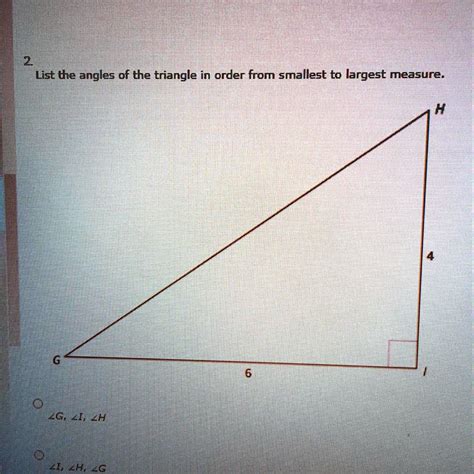 Solved List The Angles Of The Triangle In Order From Smallest To
