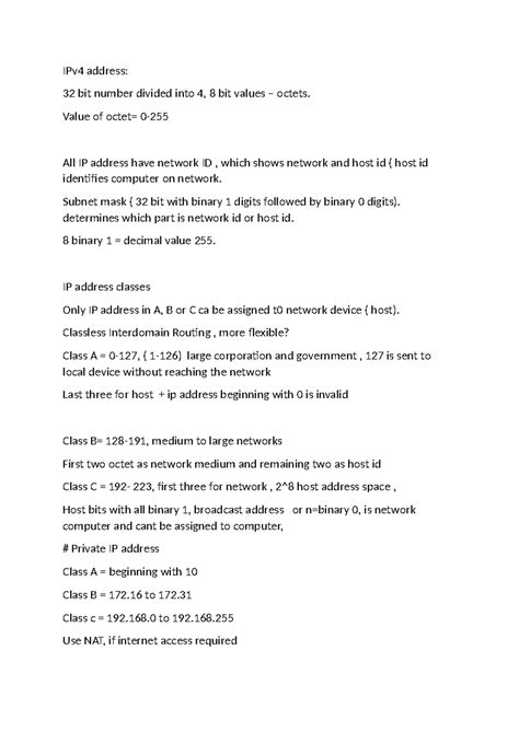 Ipv4 Address Ipv4 Notes Ipv4 Address 32 Bit Number Divided Into 4 8 Bit Values Octets