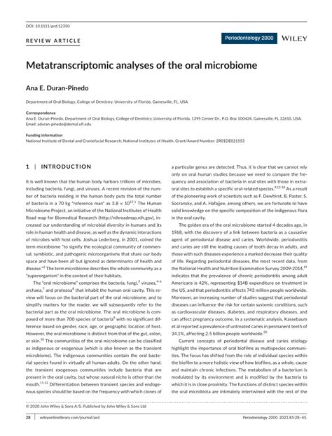 Metatranscriptomic Analyses Of The Oral Microbiome Request Pdf