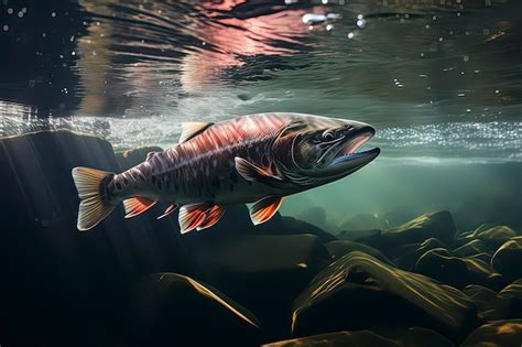 Premium Ai Image Salmon In The River Ai Technology Generated Image
