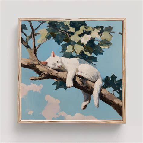 White Cat Art Sleeping Kitten Print From An Original Impasto Oil