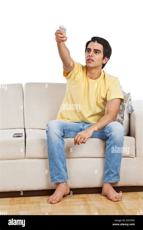 Man Operating A Remote Control Stock Photo Alamy