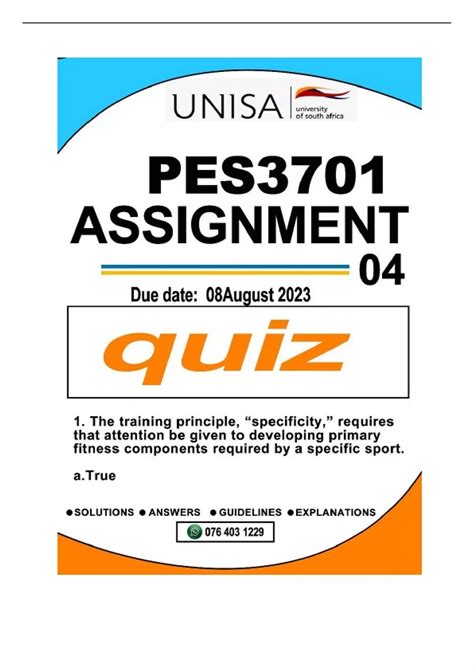 Pes3701 Assignment 4 Quiz Answers Due 8 August 2023 Physical Education And Sports Coaching