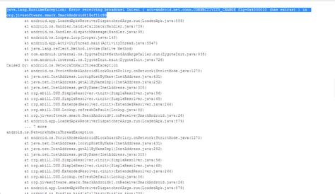 Android Error Receiving Broadcast Intent At Orgjivesoftwaresmacksmackandroid1onreceive