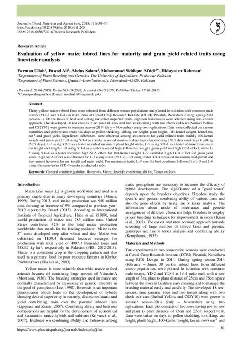 Pdf Evaluation Of Yellow Maize Inbred Lines For Maturity And Grain Yield Related Traits Using