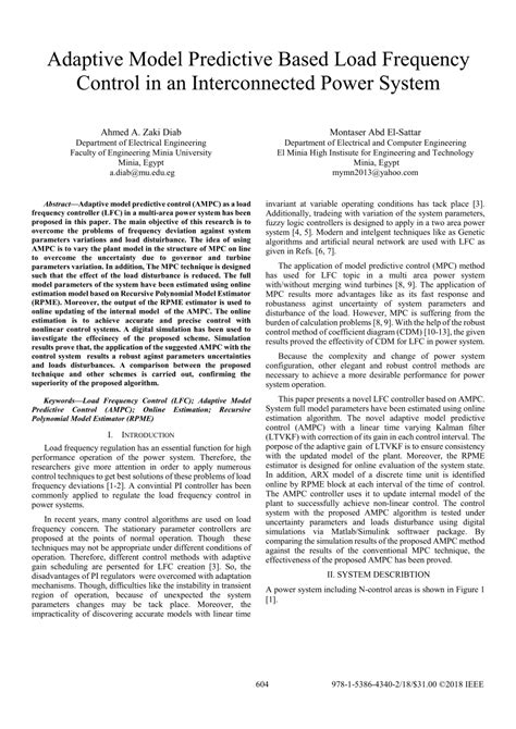 Pdf Adaptive Model Predictive Based Load Frequency Control In An