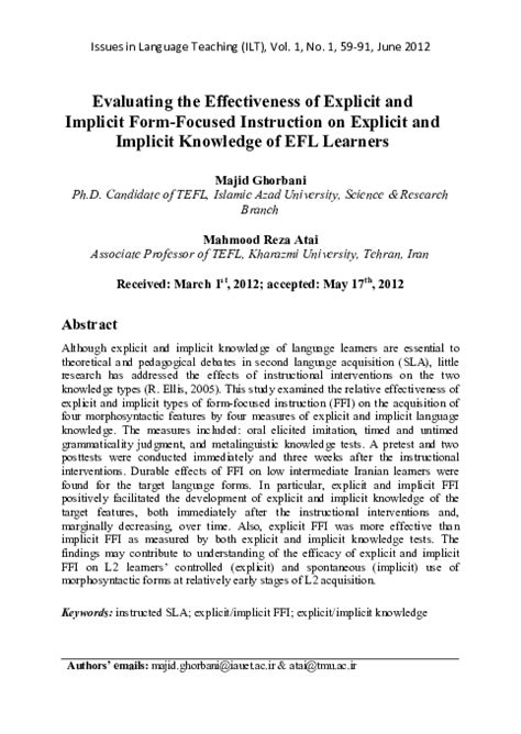 Pdf Evaluating The Effectiveness Of Explicit And Implicit Form
