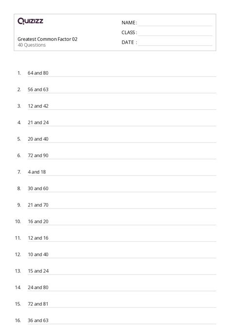 50 Greatest Common Factor Worksheets For 3rd Grade On Quizizz Free And Printable