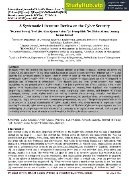 A Systematic Literature Review On The Cyber Security Pdf Internet