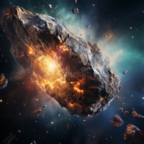 Abstract 3d Rendering Of A Hot Burning Asteroid Flying In Outer Space