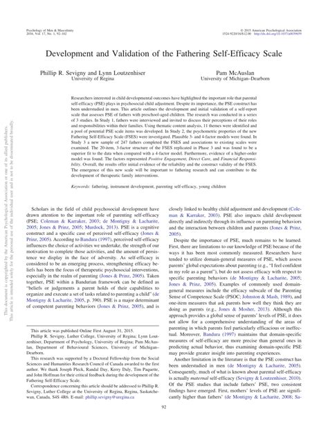 Development And Validation Of The Fathering Self Efficacy Scale Request Pdf