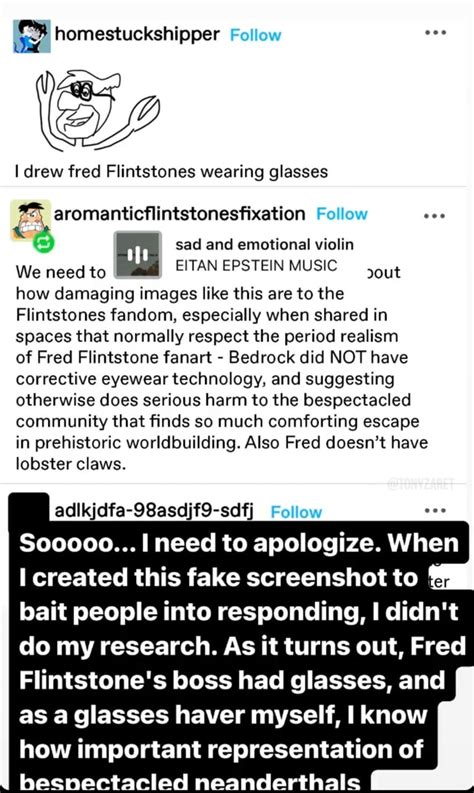 Homestuckshipper I Drew Fred Flintstones Wearing Glasses Aromanticflintstonesfixation Sad And