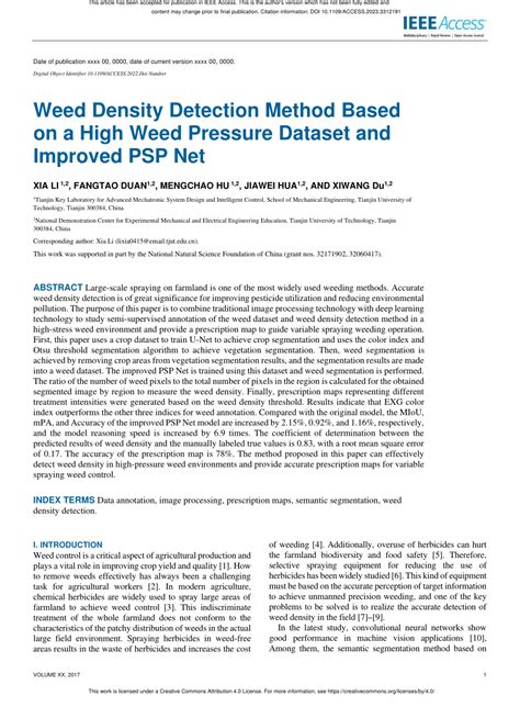 Pdf Weed Density Detection Method Based On A High Weed Pressure Dataset And Improved Psp Net