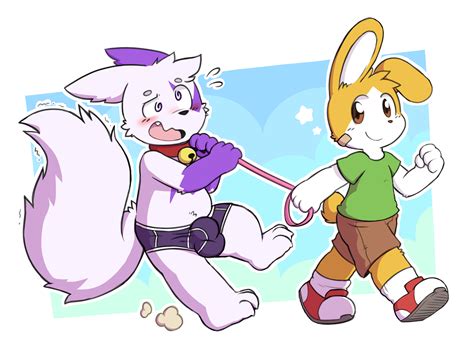 Rule 34 Anthro Balls Outline Bell Bell Collar Blush Brown Eyes Clothed Clothing Collar Duo Fan