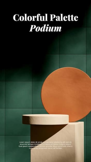 Прямоугольник зеленая стена 3d визуализация изображения пустой макет коричневый цилиндр подиум в