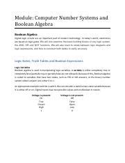 Boolean Algebra Notes Pdf Module Computer Number Systems And Boolean Algebra Boolean Algebra