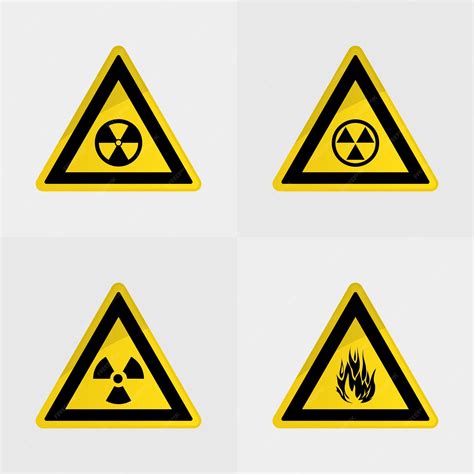Предупреждающие знаки Опасность и предупреждающие значки установленные в желтом треугольнике