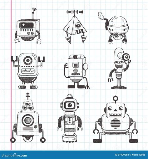 Doodle Robot Runs Isolated On White Background Vector Illustration 176665022