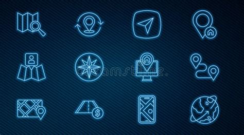 Set Line Satellites Orbiting The Earth Route Location City Map