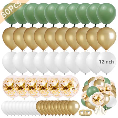 Spokki 80 Pcs Green And Gold Party Ballons Bulk Pack Assorted Latex