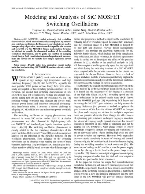 Modeling And Analysis Of Sic Mosfet Switching Oscillations Pdf Modeling And Analysis Of Sic Mosfet Switching Oscillations Pdf