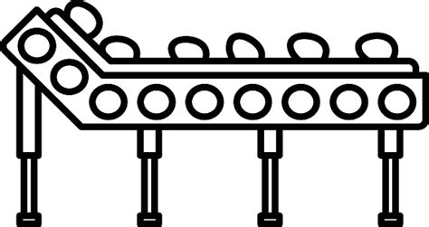 컨베이어 벨트에 원시 닭고기 달걀 개념 갈색 계란 수송 농장 벡터 개요 아이콘 디자인 가금류 농업 기호 고기 또는 계란 생산 기호 단백질 및 농가 장비 스톡 일러스트레이션
